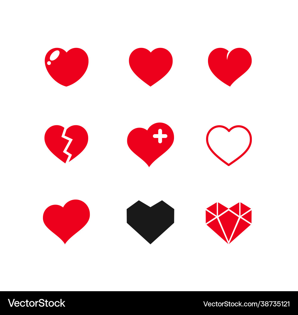 Heart sign color filled icon set Royalty Free Vector Image