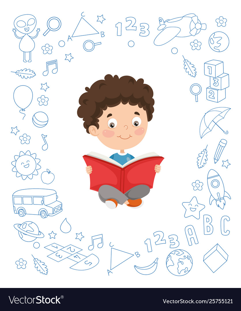 Kid reading book Royalty Free Vector Image - VectorStock