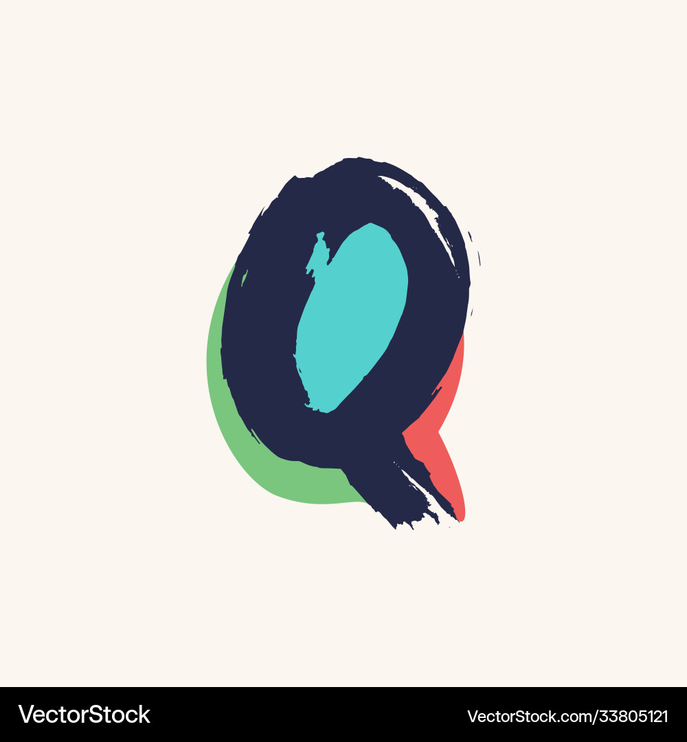 Kid style q letter logo handwritten with dry Vector Image