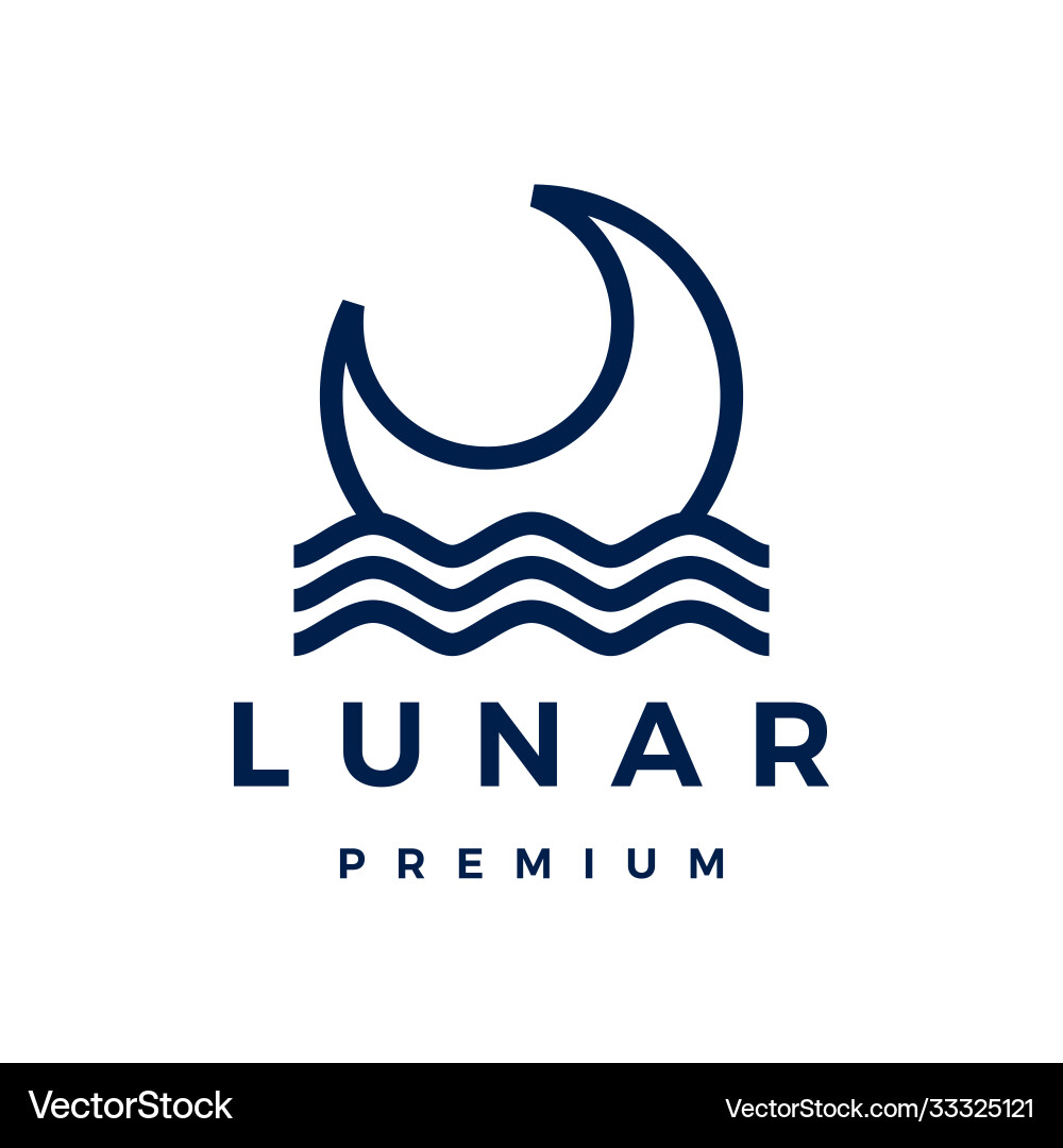 Lunar crescent moon water sea logo icon Royalty Free Vector