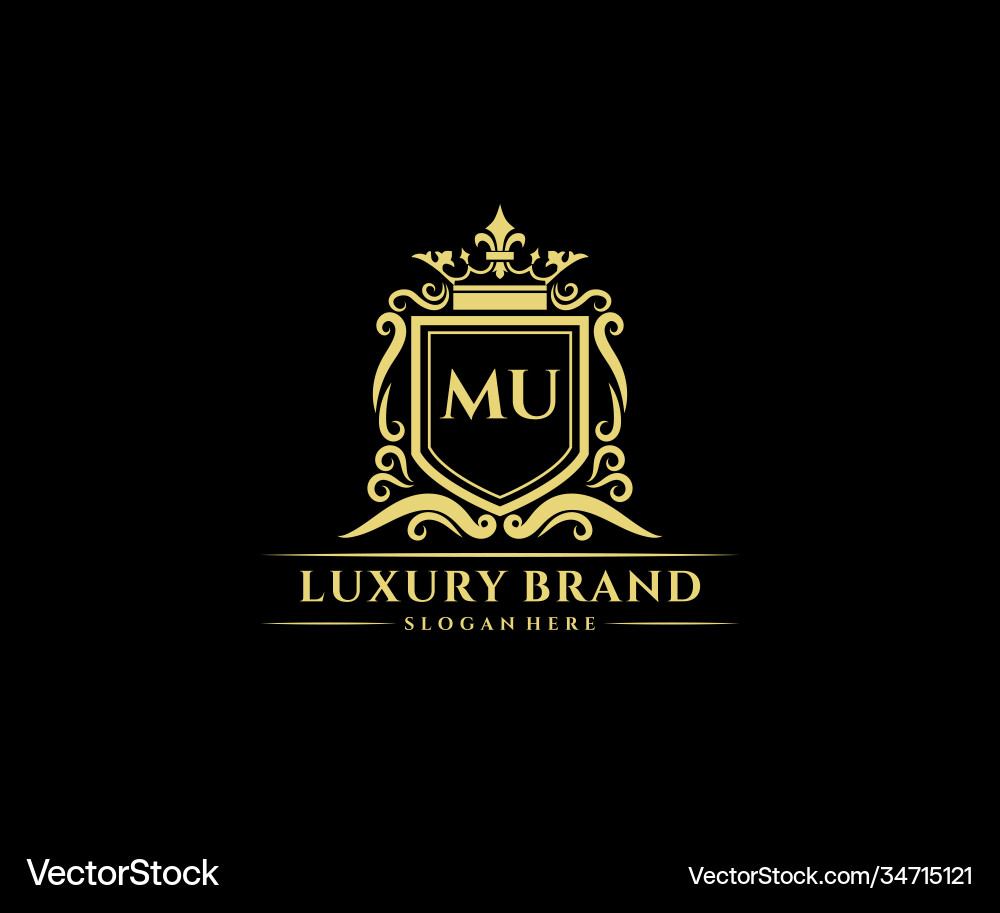 Mu initial letter gold calligraphic feminine Vector Image