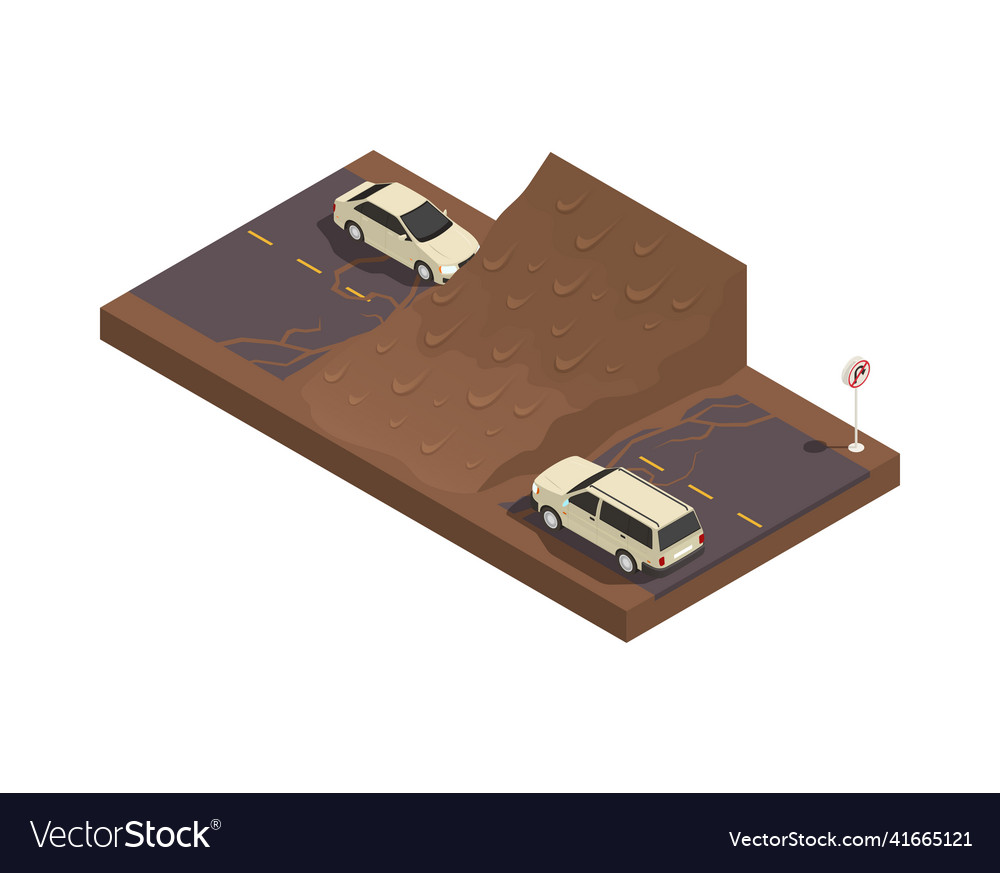 Mud flood road composition Royalty Free Vector Image
