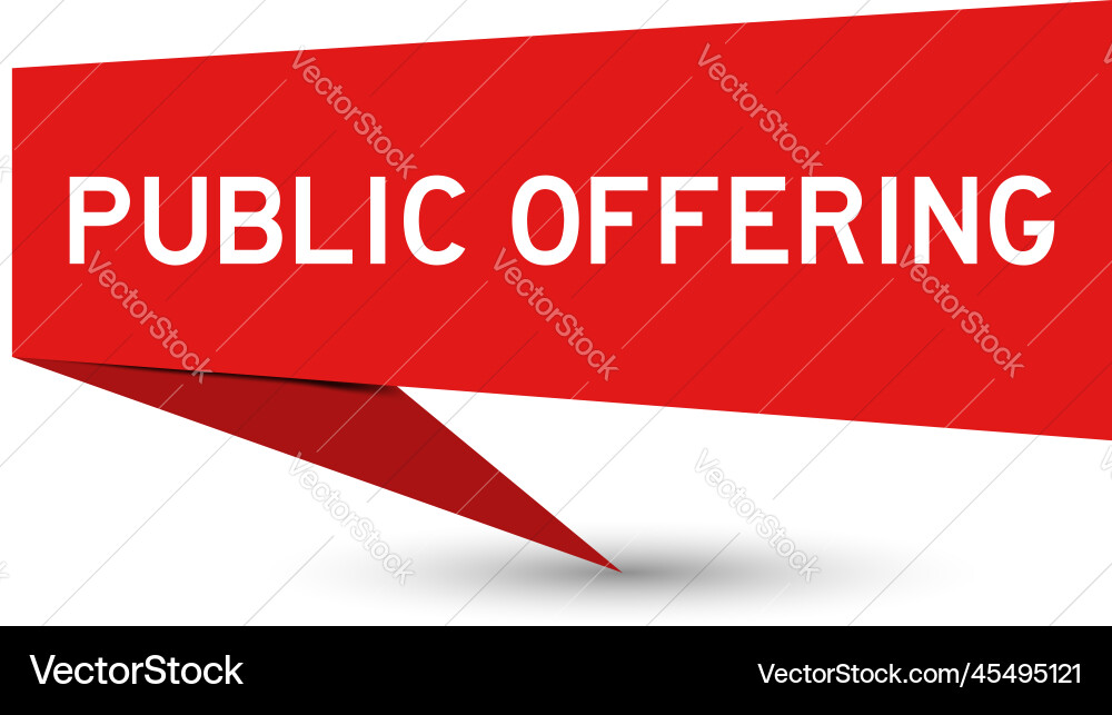 Red color speech banner with word public offering Vector Image