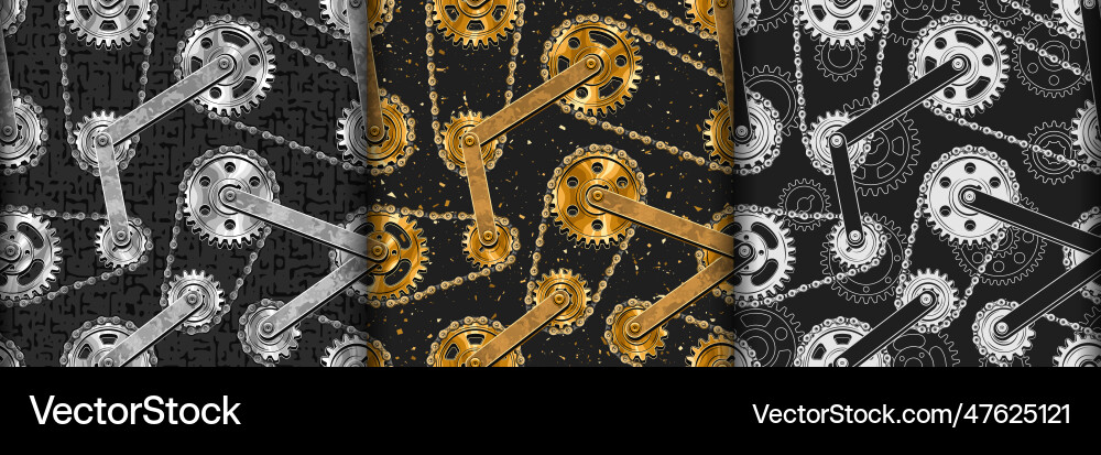 Set of seamless patterns with gears bike chains Vector Image