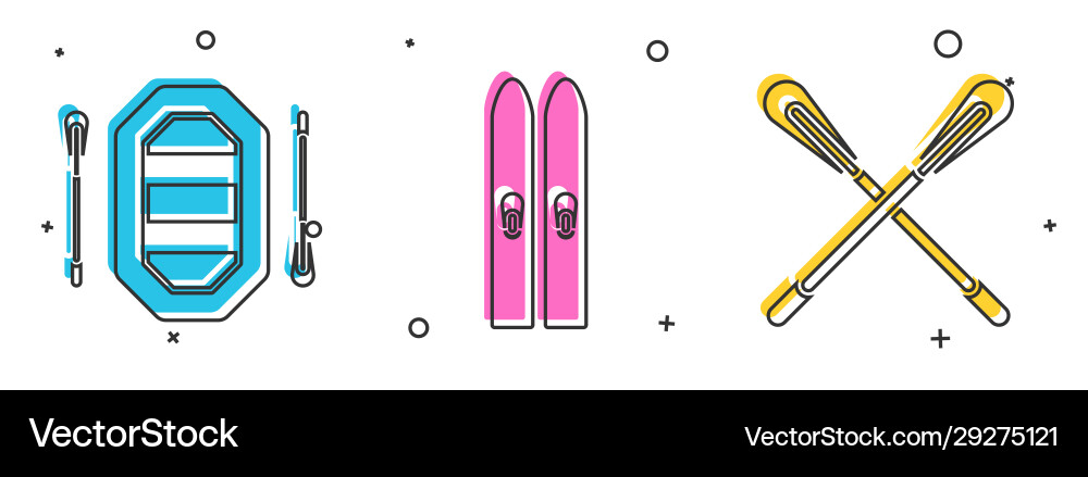 Set rafting boat ski and sticks and crossed Vector Image