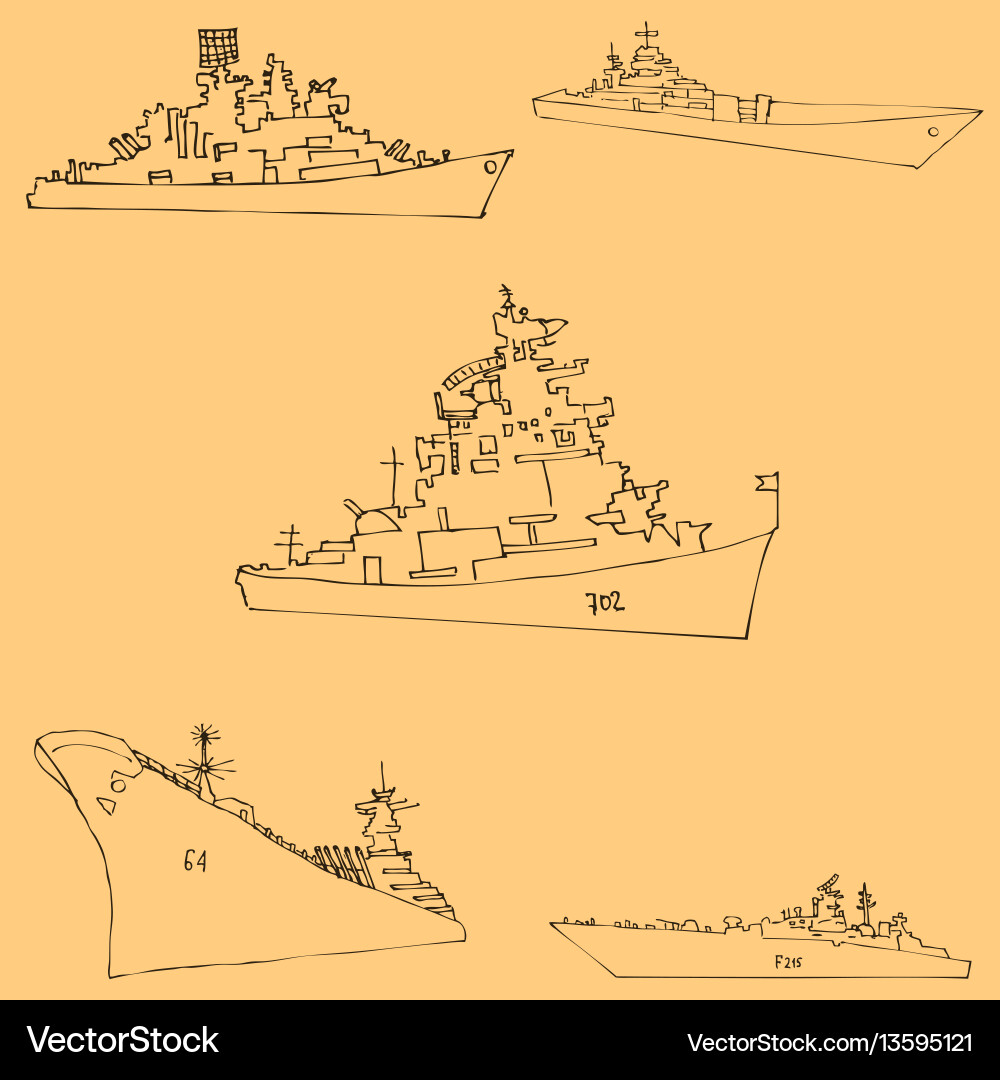 Warships sketch by hand pencil drawing Royalty Free Vector