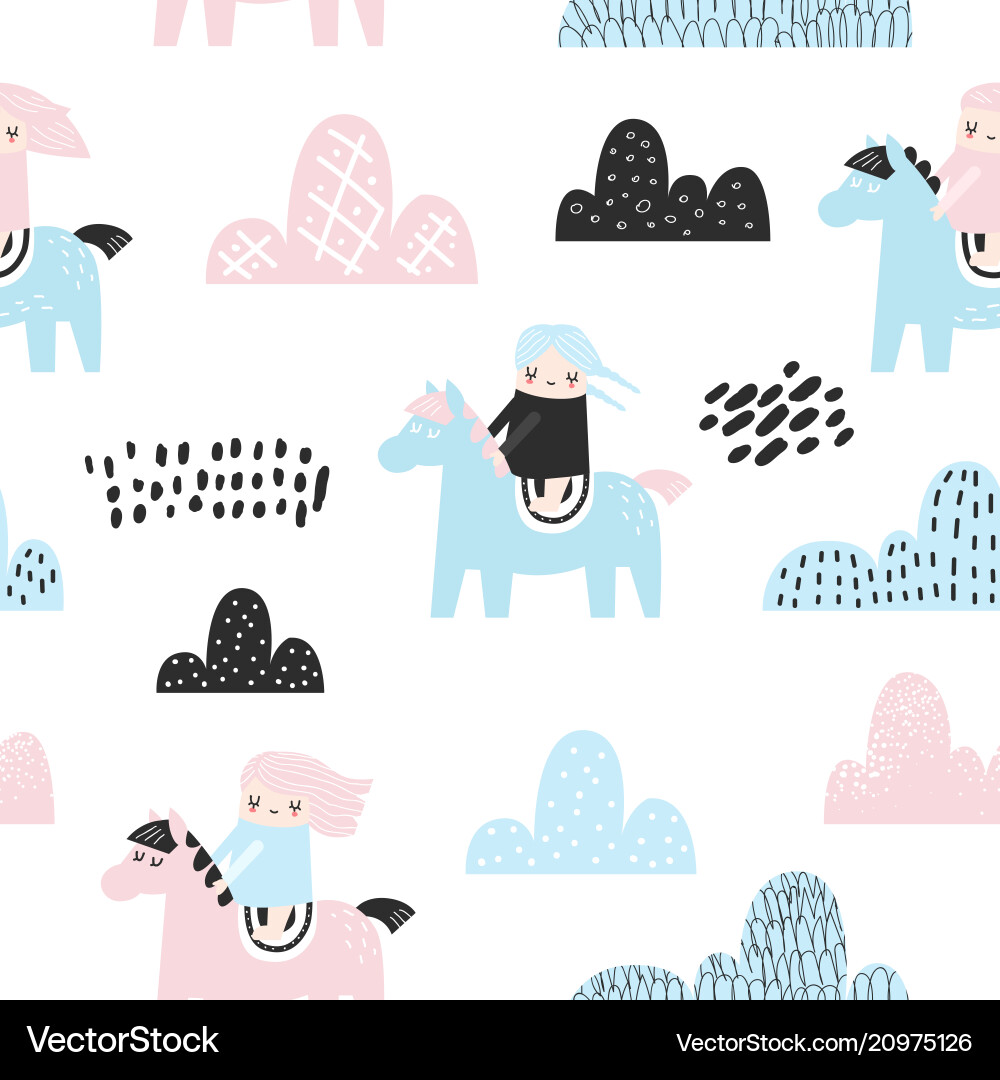 Childish seamless pattern with cute girls clouds Vector Image