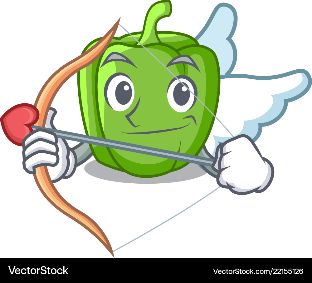 Cupid green pepper in plate character Royalty Free Vector