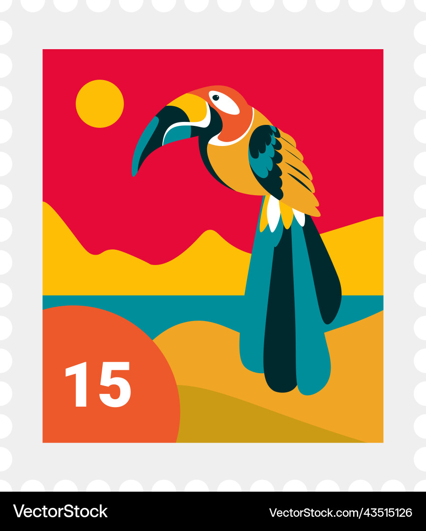 Exotic bird post mark or label with avian Vector Image