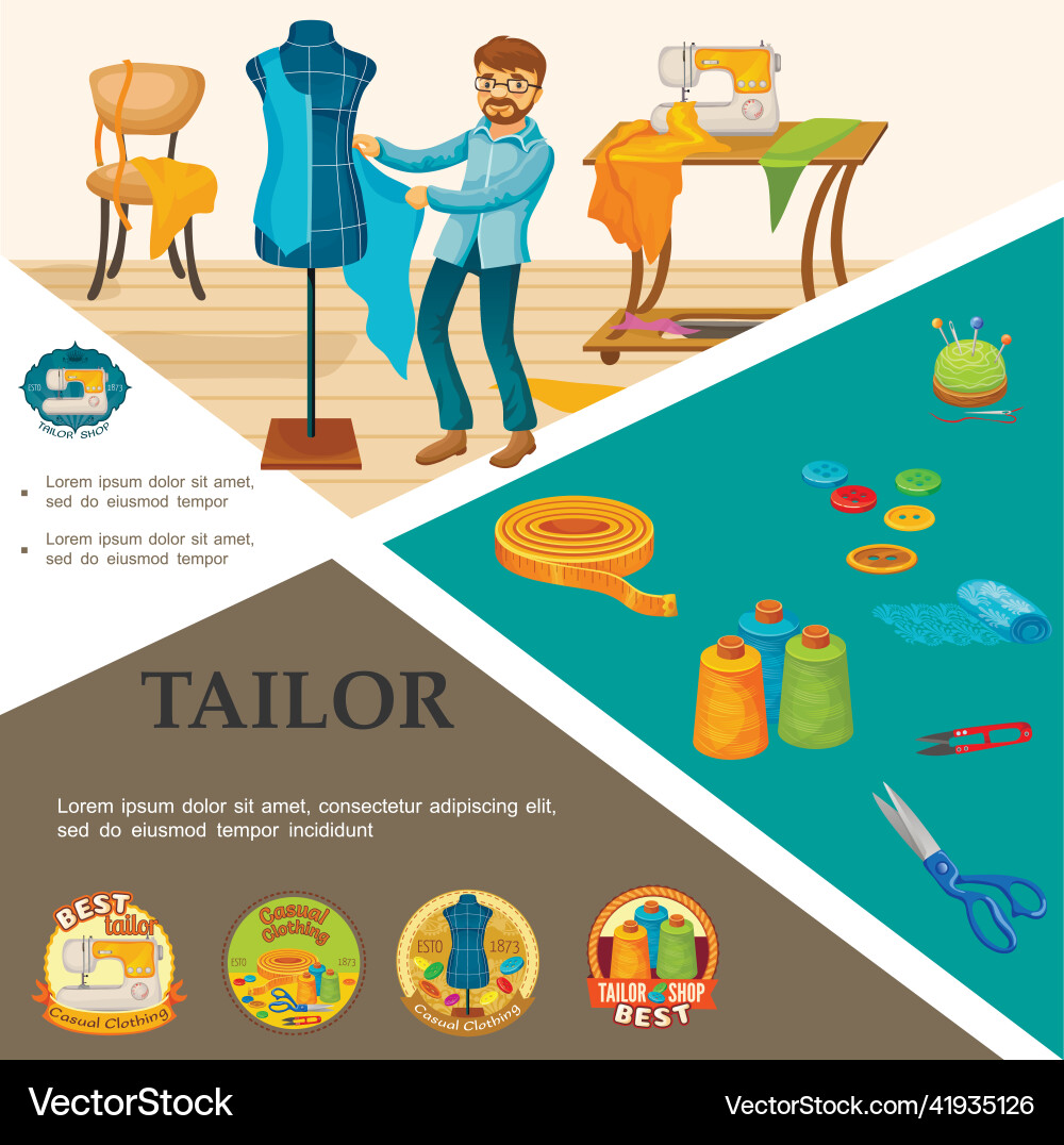 Flat tailoring elements concept Royalty Free Vector Image
