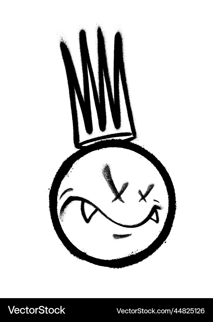 Graffiti emoticon with crown smiling face painted Vector Image