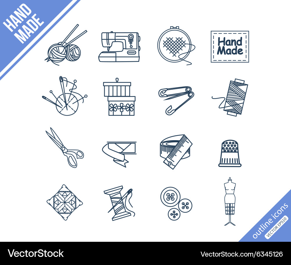 Handmade and sewing outline icons set Royalty Free Vector