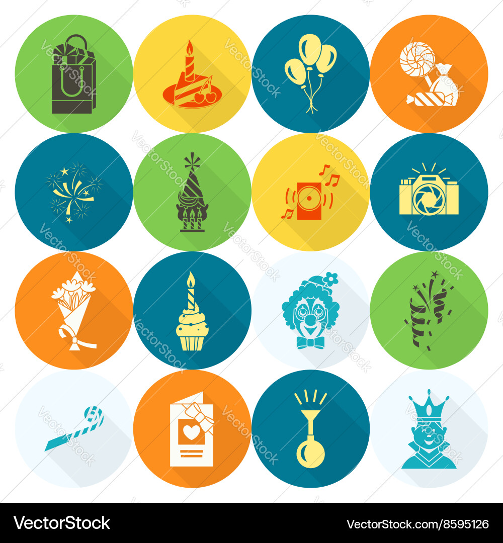 Happy birthday icons set Royalty Free Vector Image