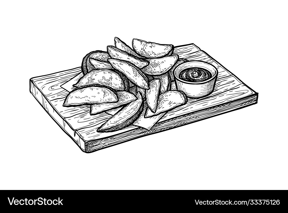 Ink sketch potato wedges Royalty Free Vector Image