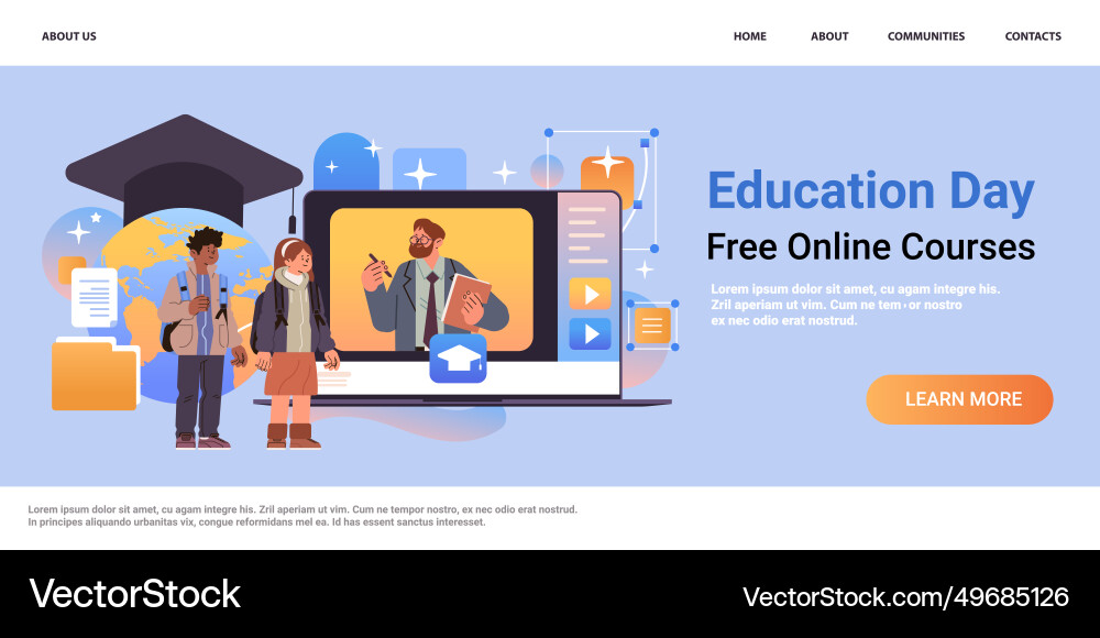 Mix race students watching free online courses Vector Image