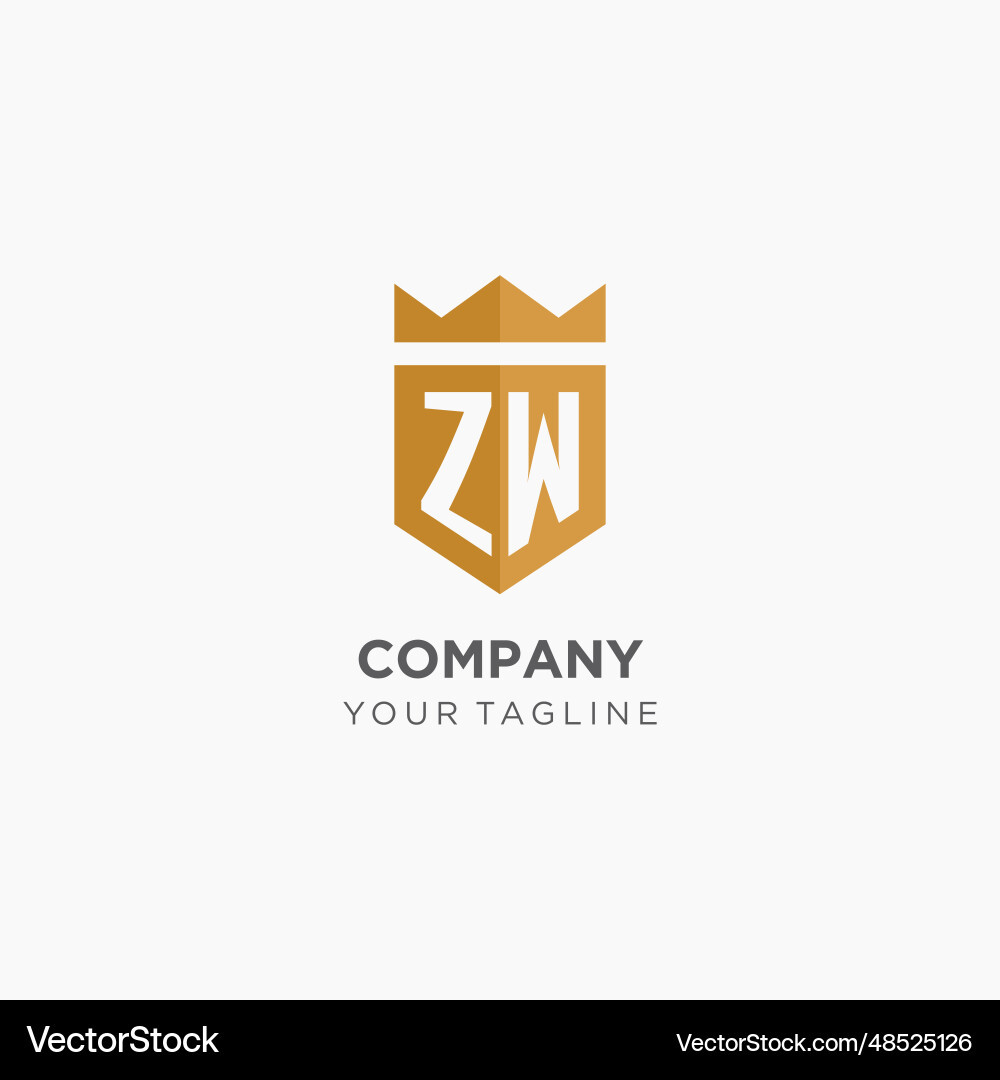 Monogram zw logo with geometric shield and crown Vector Image
