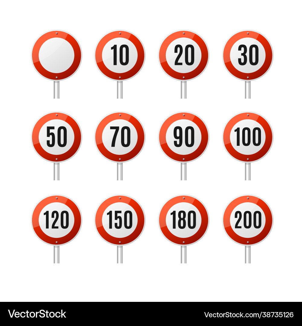 Realistic detailed 3d different speed limitation Vector Image