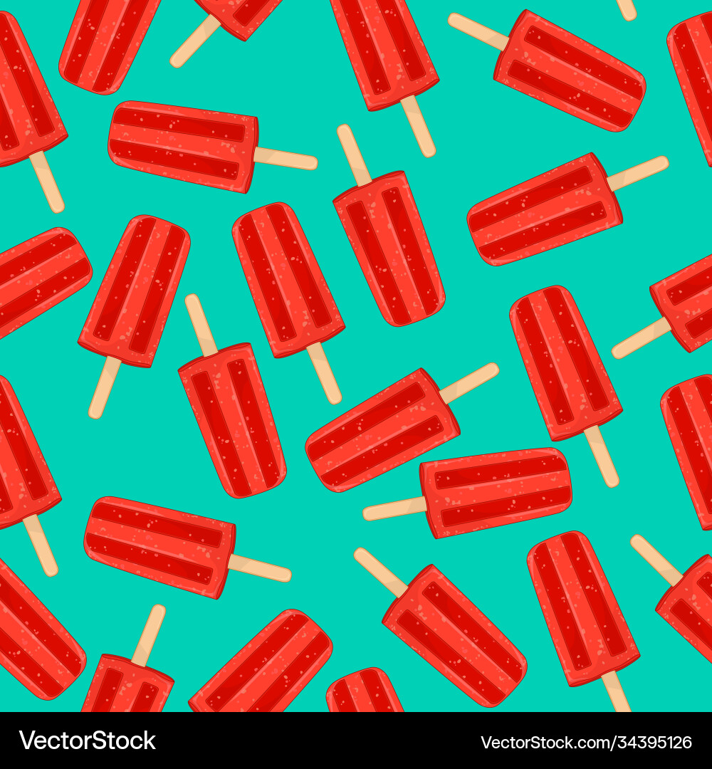 Realistic red popsicles on teal background pattern