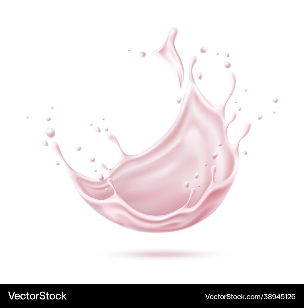 Realistic strawberry yogurt pink splash Royalty Free Vector