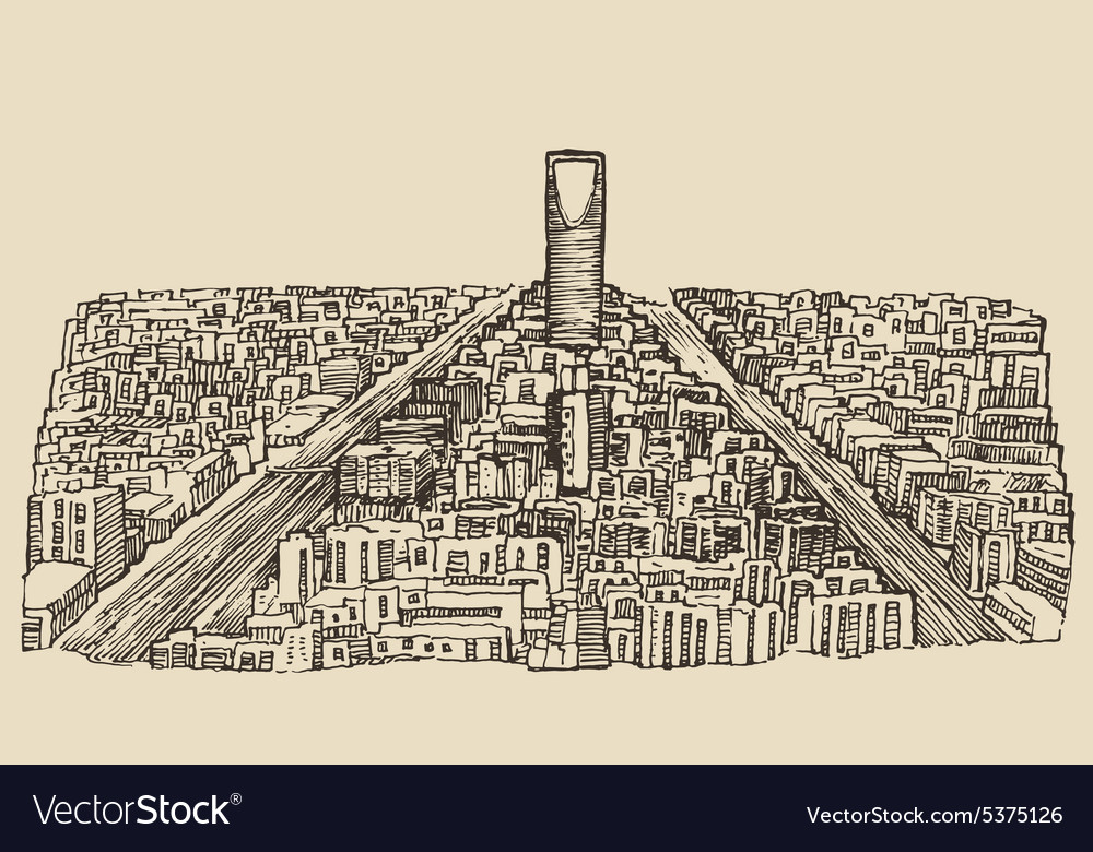 Riyadh skyline engraved hand drawn sketch Vector Image Riyadh skyline engraved hand drawn sketch Vector Image