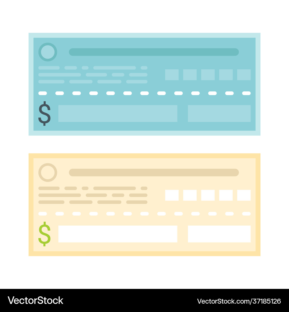 Set flat bank check isolated on white Royalty Free Vector