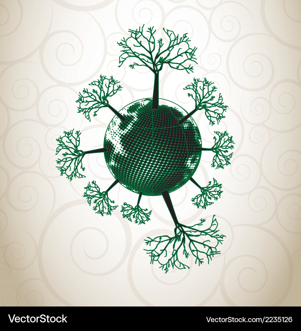 Silhouette trees around world over vintage Vector Image
