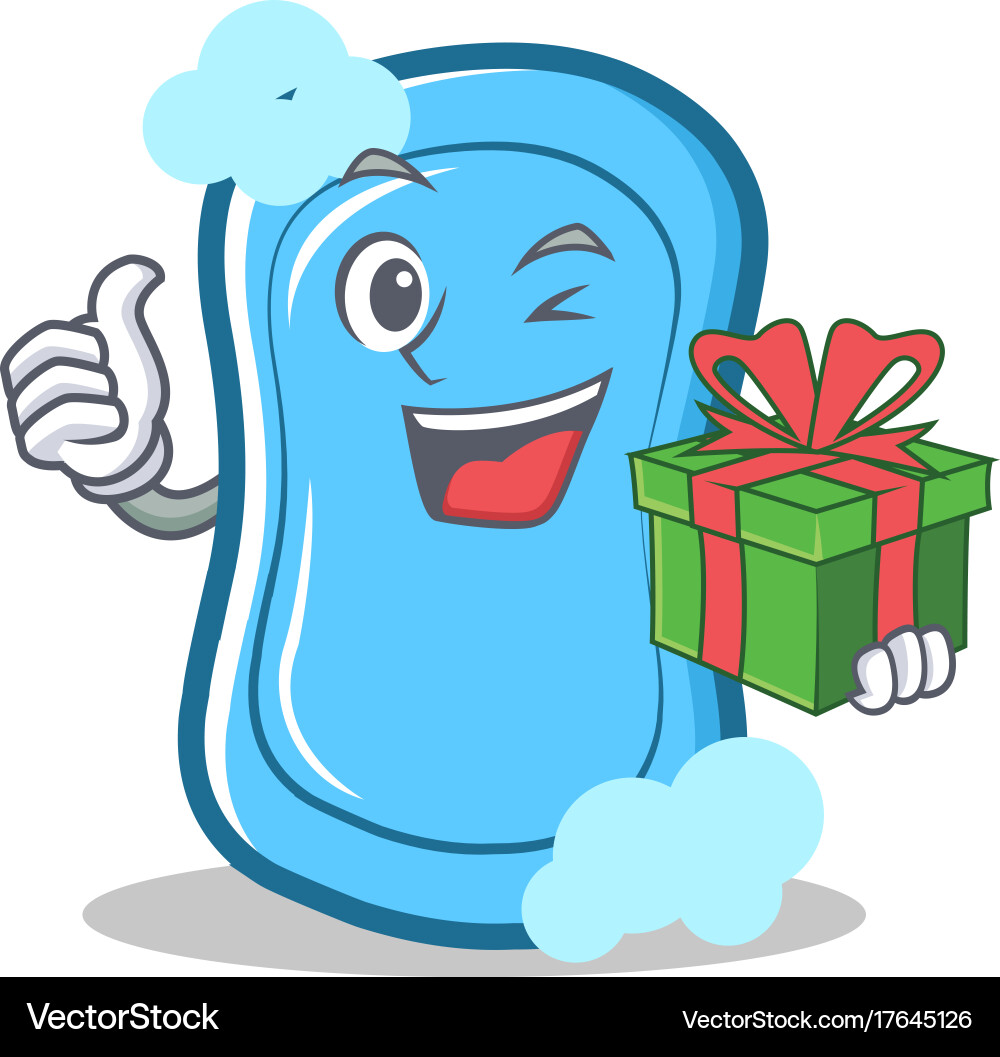 With gift blue soap character cartoon Royalty Free Vector