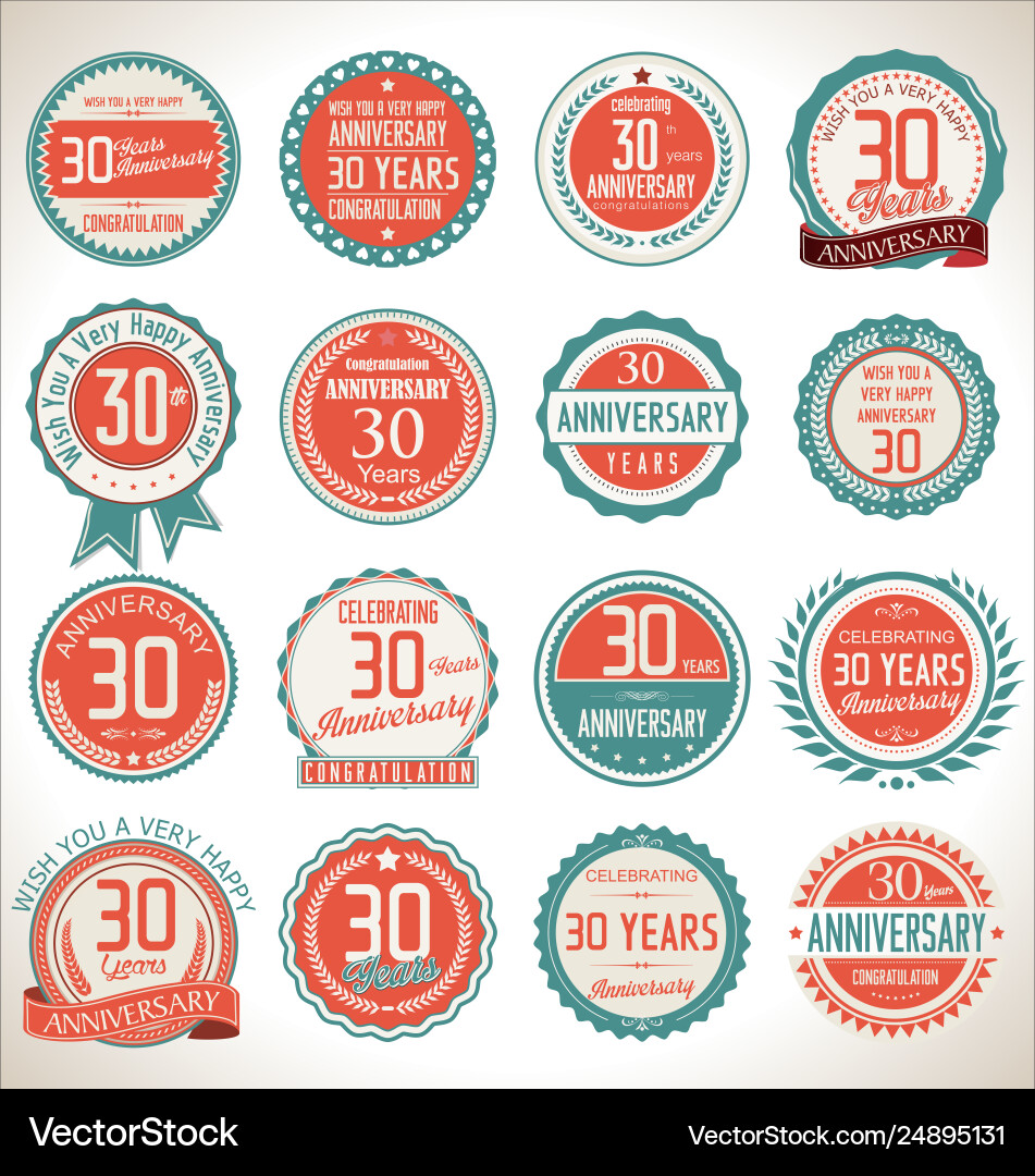Anniversary retro badges 30 years Royalty Free Vector Image