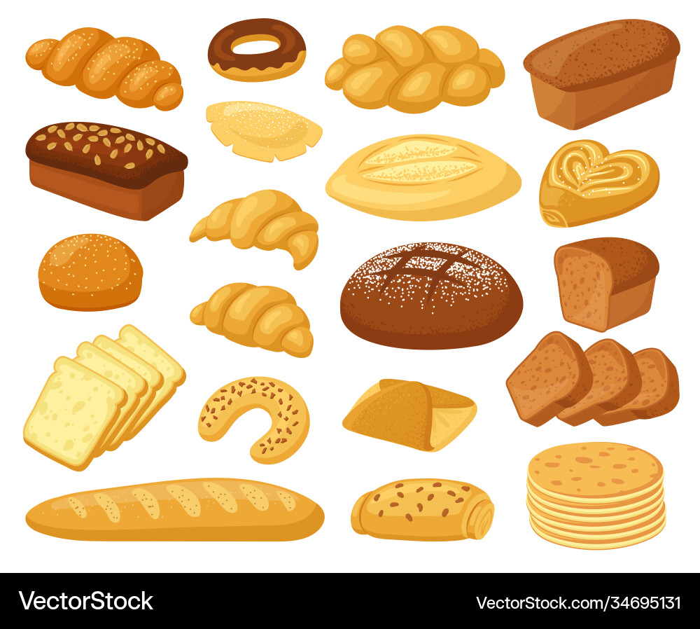 Cartoon bread bakery products roll baguette Vector Image