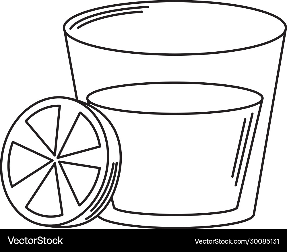Drinks glass cup and slice lemon cocktail line Vector Image