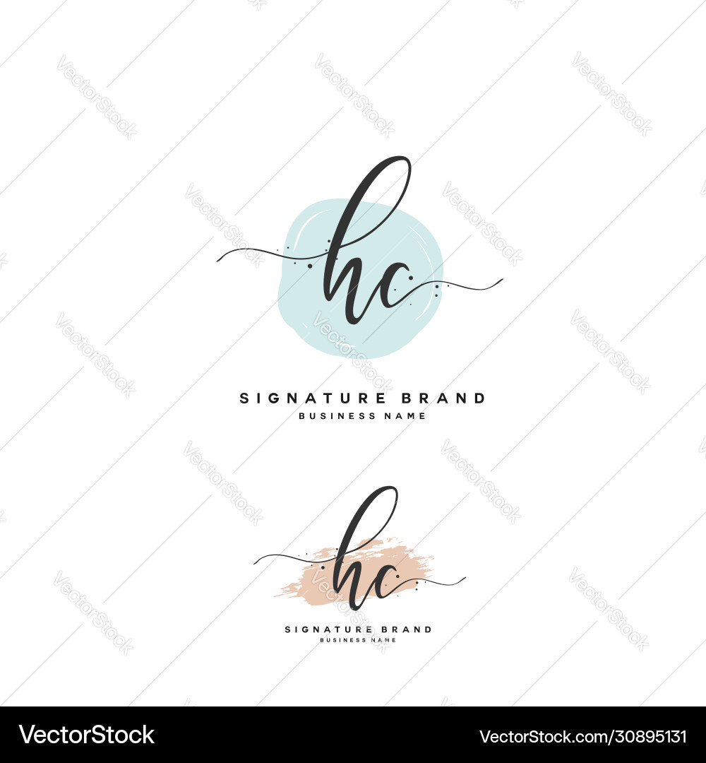H c hc initial letter handwriting and signature Vector Image