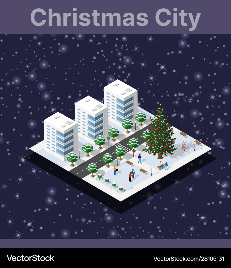 Landscape snow covered isometric city Royalty Free Vector
