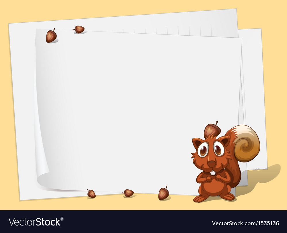 A squirrel in front empty papers Royalty Free Vector Image