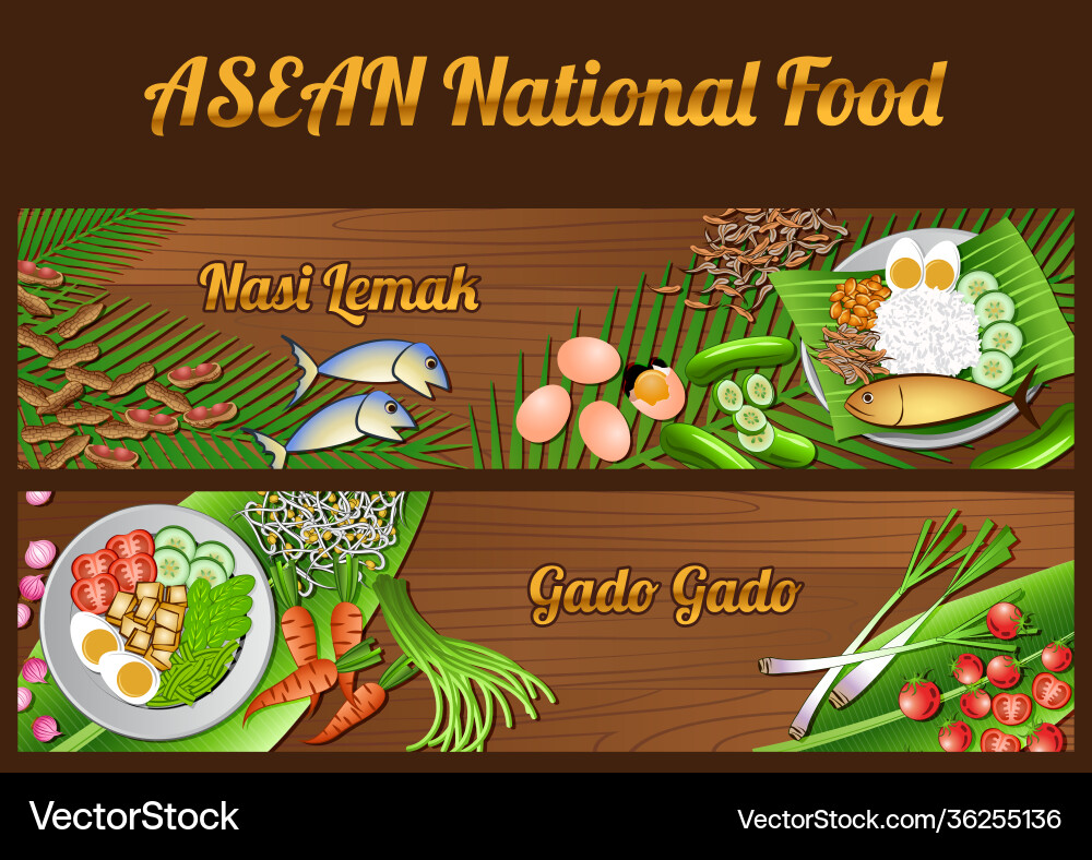 Asean national food ingredients elements set Vector Image