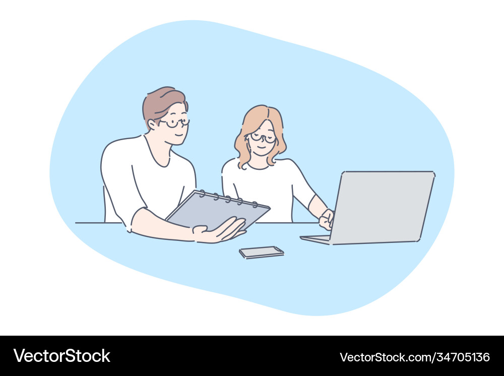 Coworking business partnership discussion Vector Image