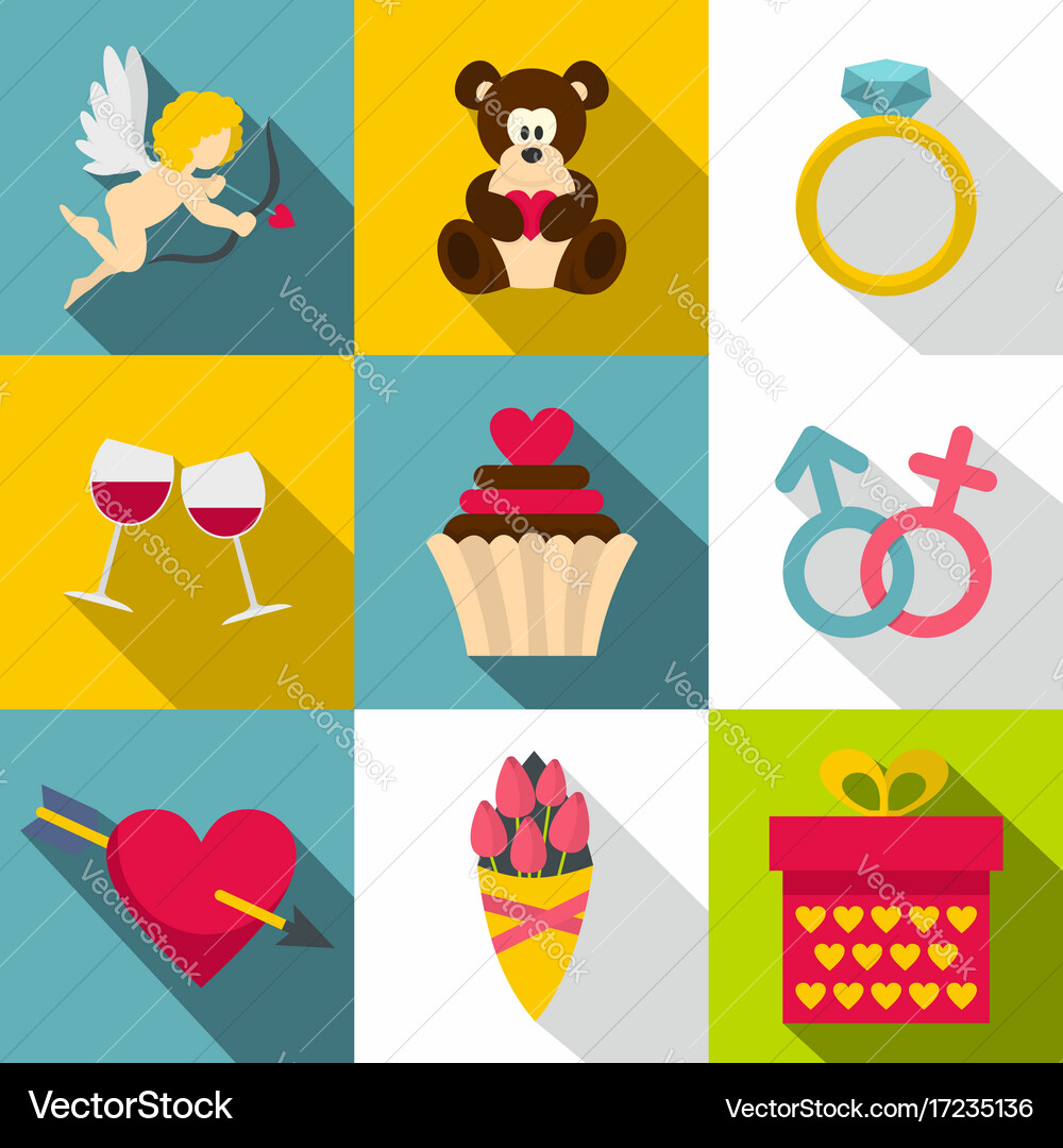 Gift for valentine day icon set flat style Vector Image