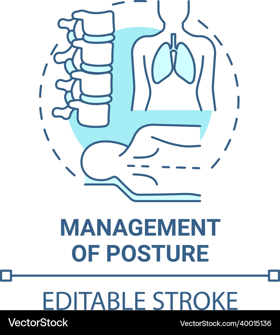 Management of posture blue concept icon Royalty Free Vector