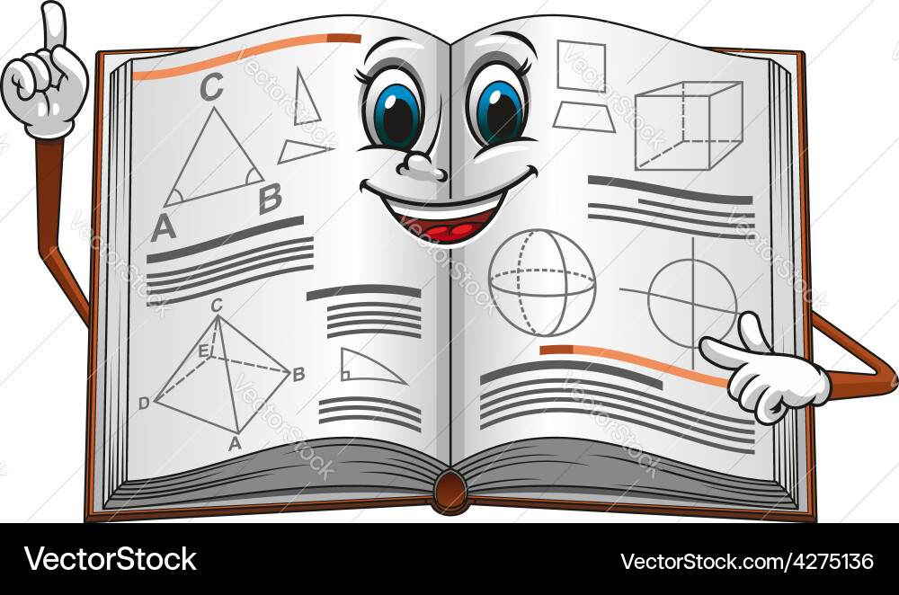Open textbook with geometric shapes cartoon Vector Image