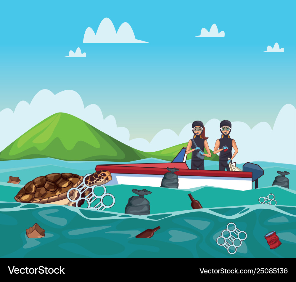 Sea cleaning cartoons Royalty Free Vector Image