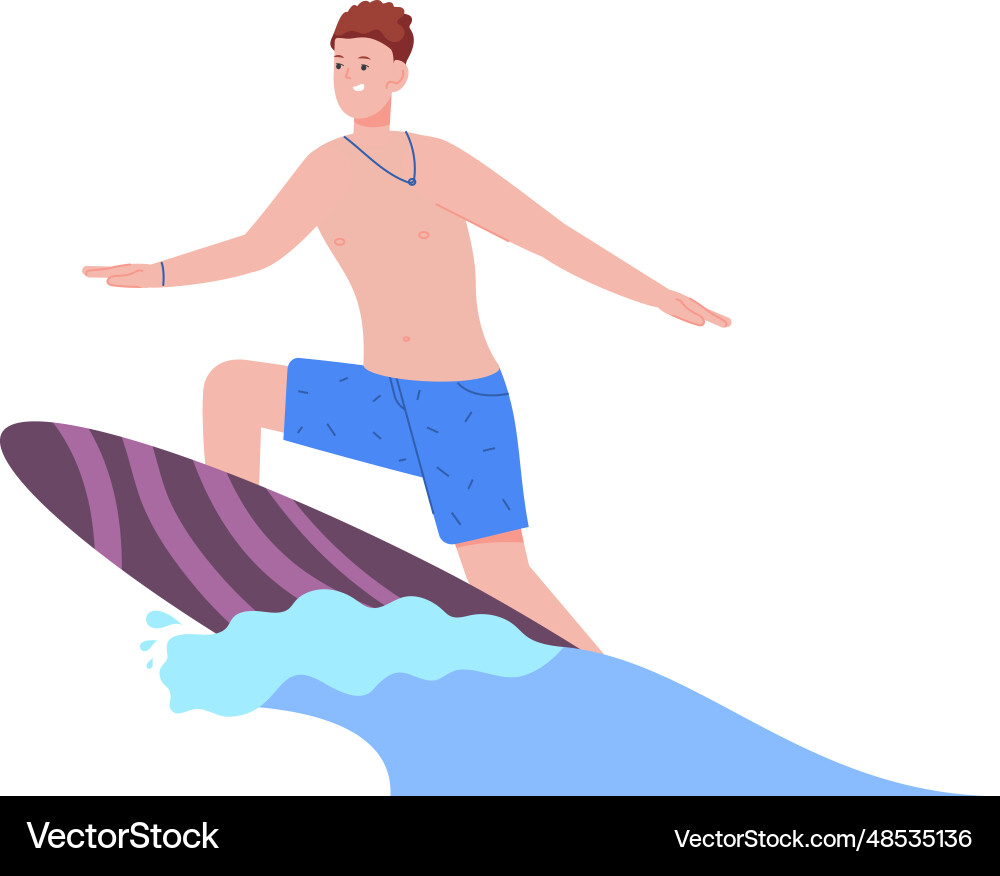 Young man riding wave on surfing board summer Vector Image