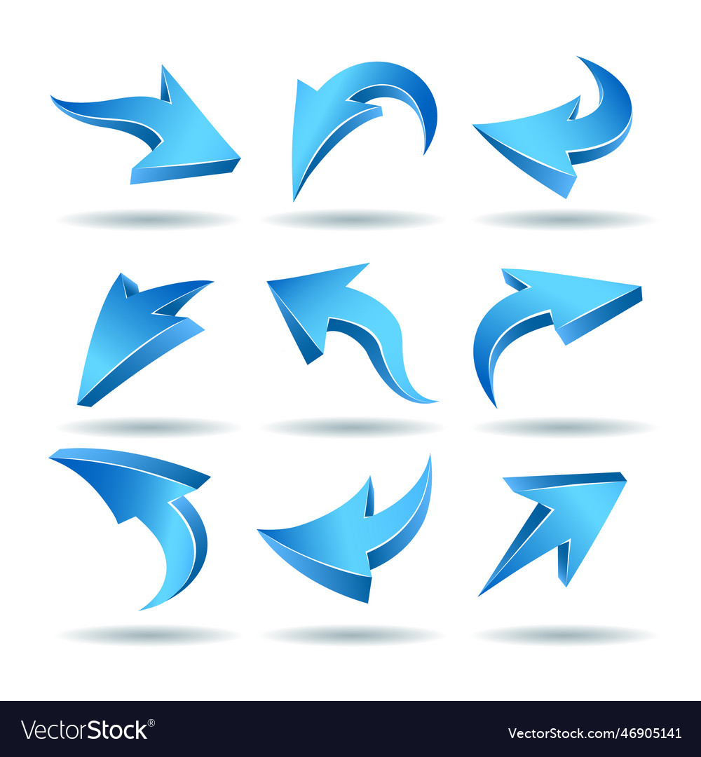 3d blue arrows set isolated on white background Vector Image