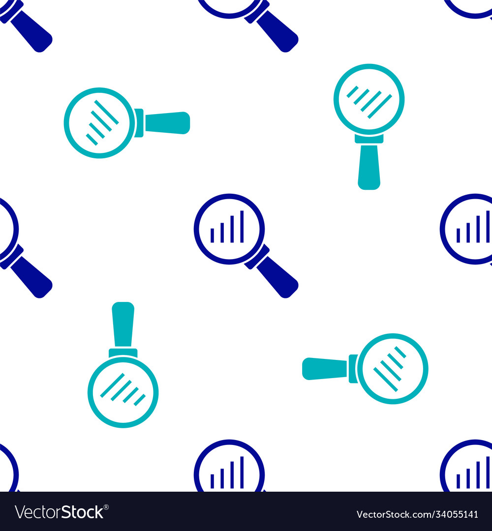 Blue magnifying glass and data analysis icon Vector Image
