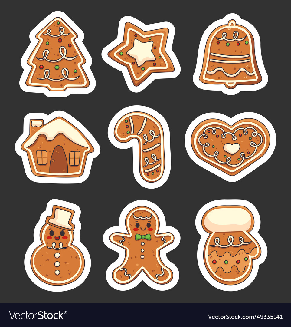 Christmas gingerbread cookies sticker bookmark Vector Image