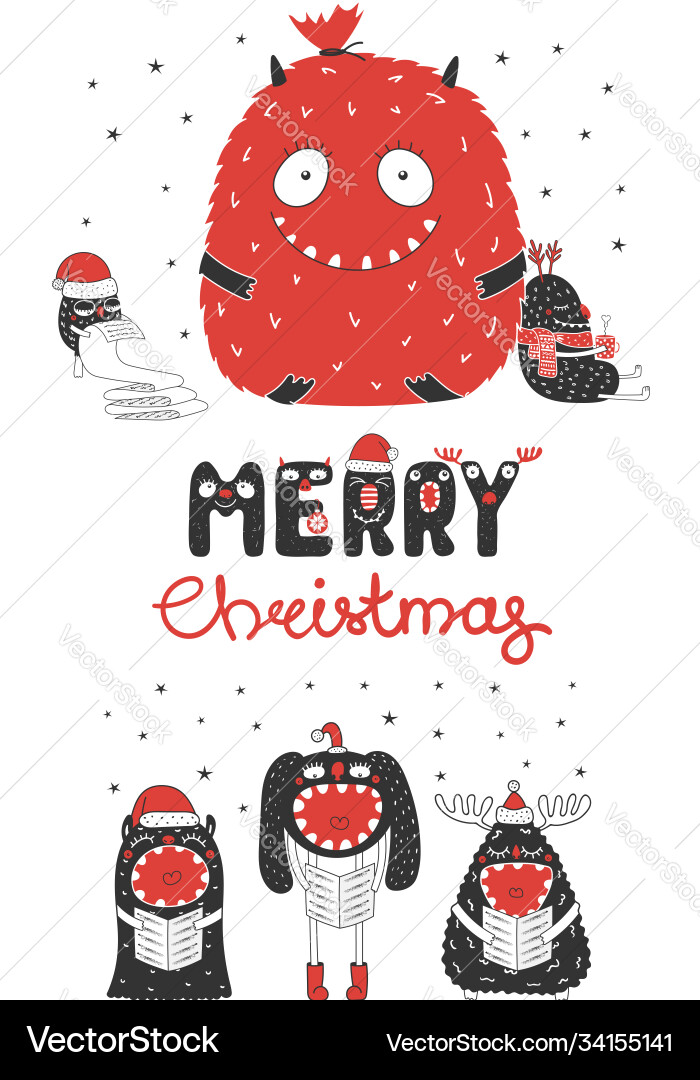 Cute and funny christmas monsters Royalty Free Vector Image