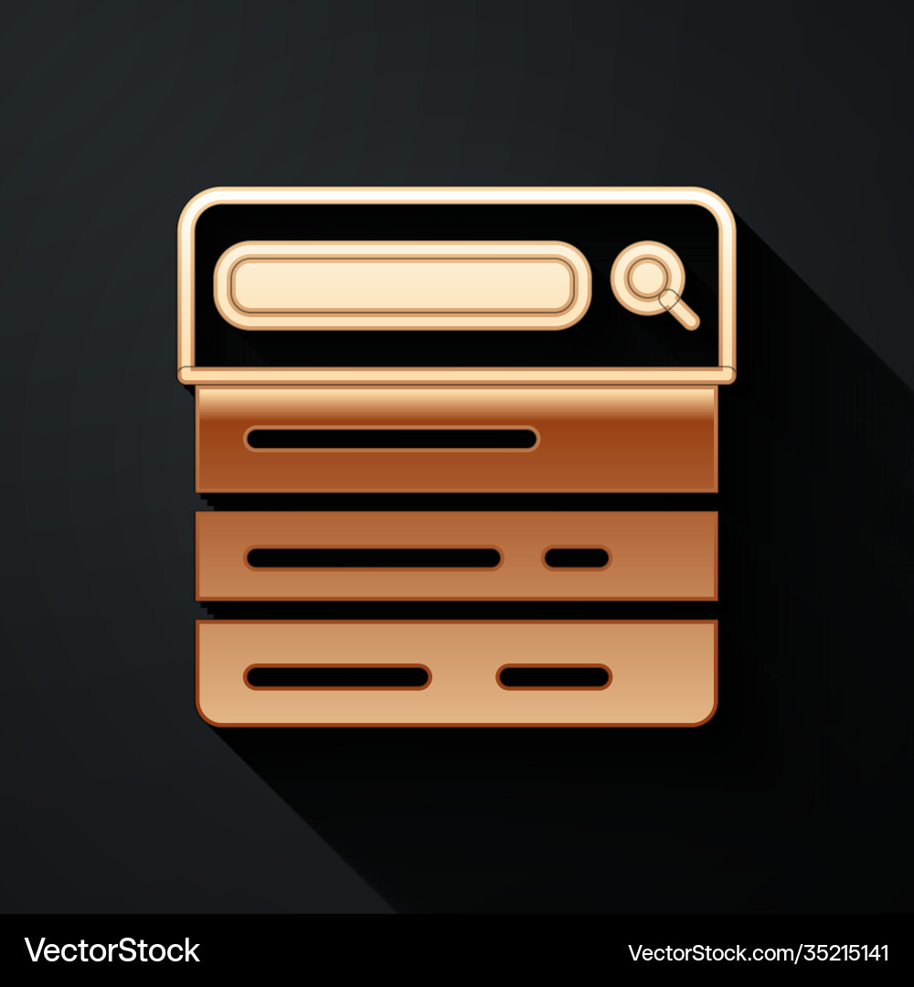 Gold search engine icon isolated on black Vector Image