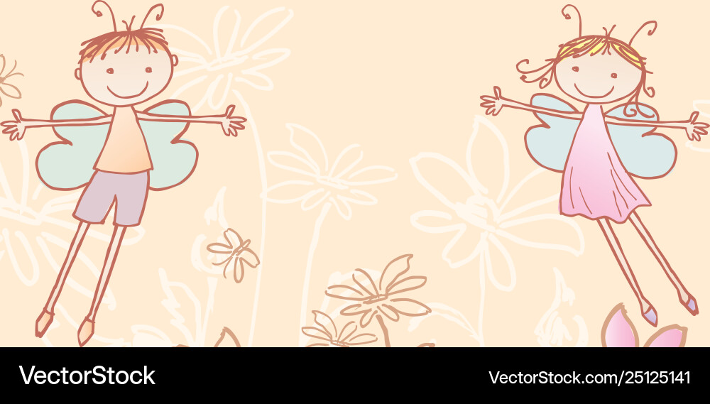 Hand drawing cheerful elves flying over Royalty Free Vector