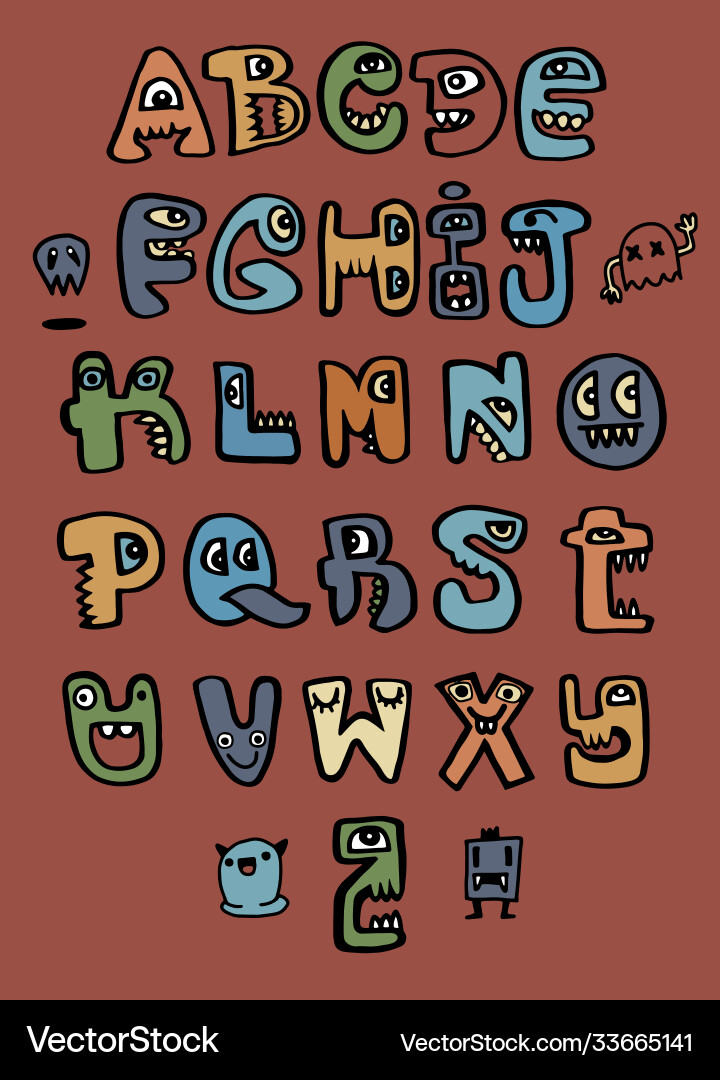 Hand drawn funny monster alphabet isolated Vector Image