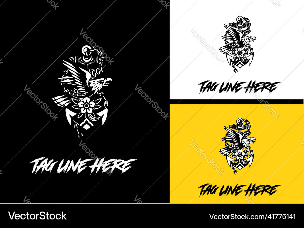 Logo design of eagle and anchor black white Vector Image