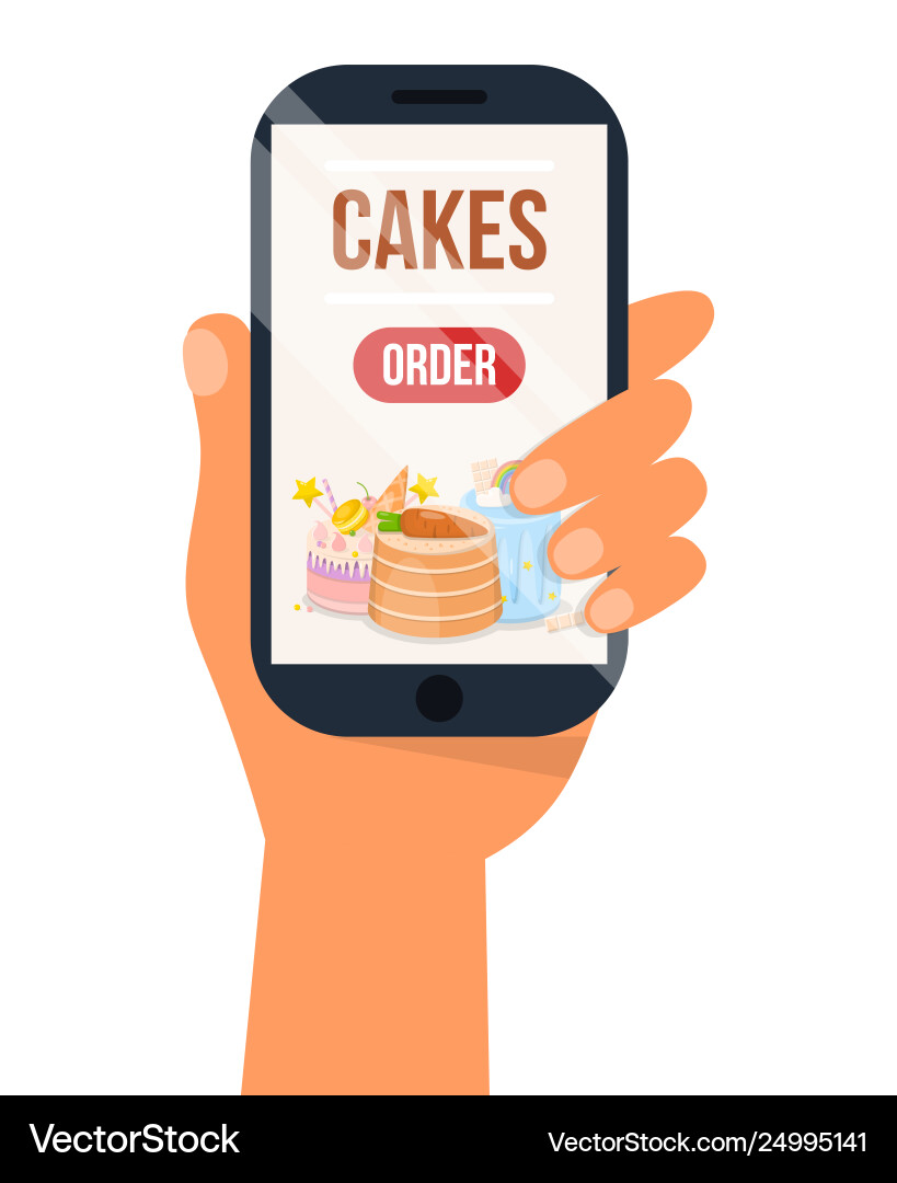 Online order sweets and cakes via internet app Vector Image
