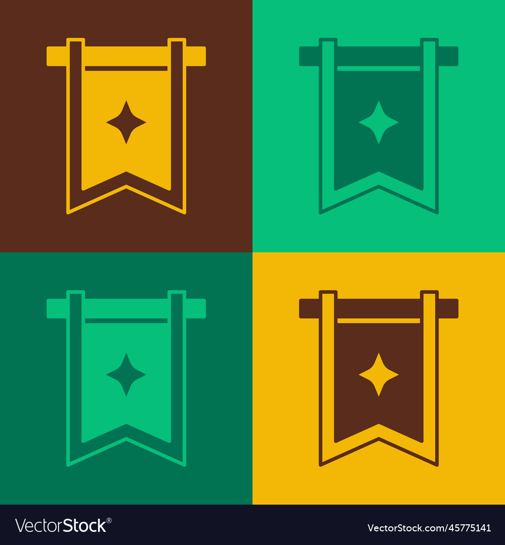 Pop art medieval flag icon isolated on color Vector Image
